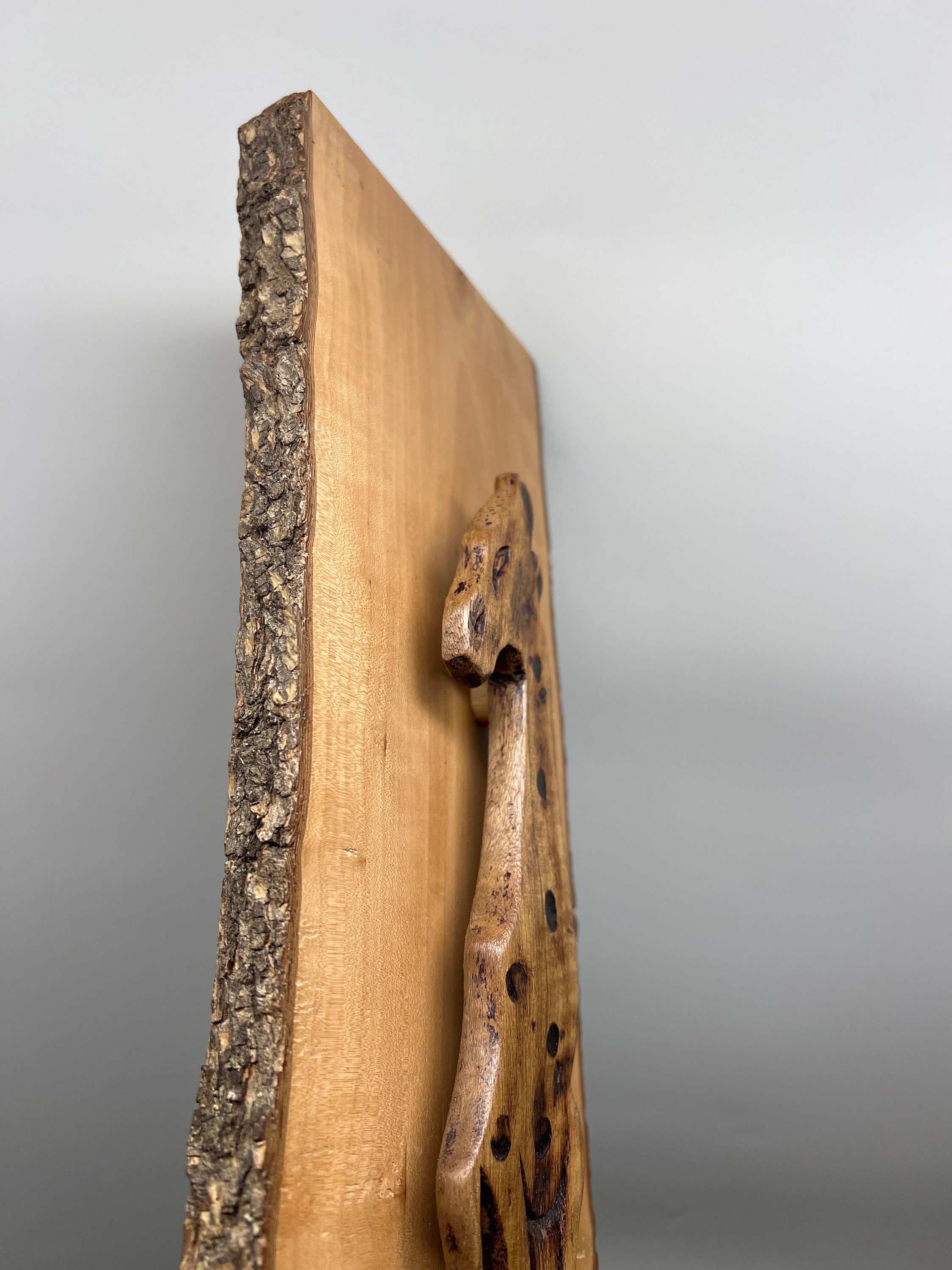 Safari Wall Art - Handcarved Giraffe on Live Edge Wood Slab - 3D Carved ...
