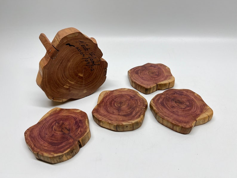 Coasters - Rustic Wood Live Edge Cedar Coaster Set 4pc W/holder ...