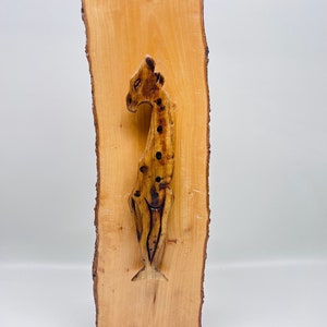 Safari Wall Art - Handcarved Giraffe on Live Edge Wood Slab - 3D Carved ...