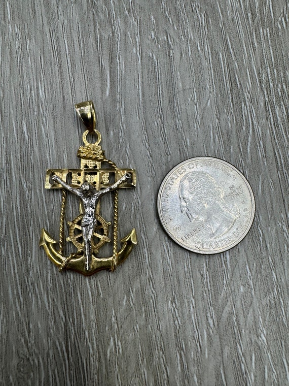 14k Yellow & White Gold Religious Anchor Jesus Crucif… - Gem
