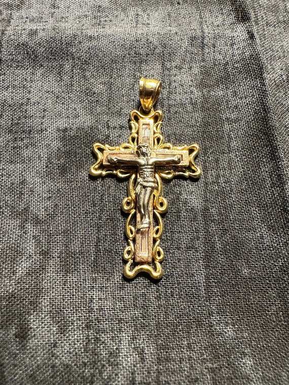 14k Crucifix Jesus Cross White & Yellow Gold With CZ … - Gem