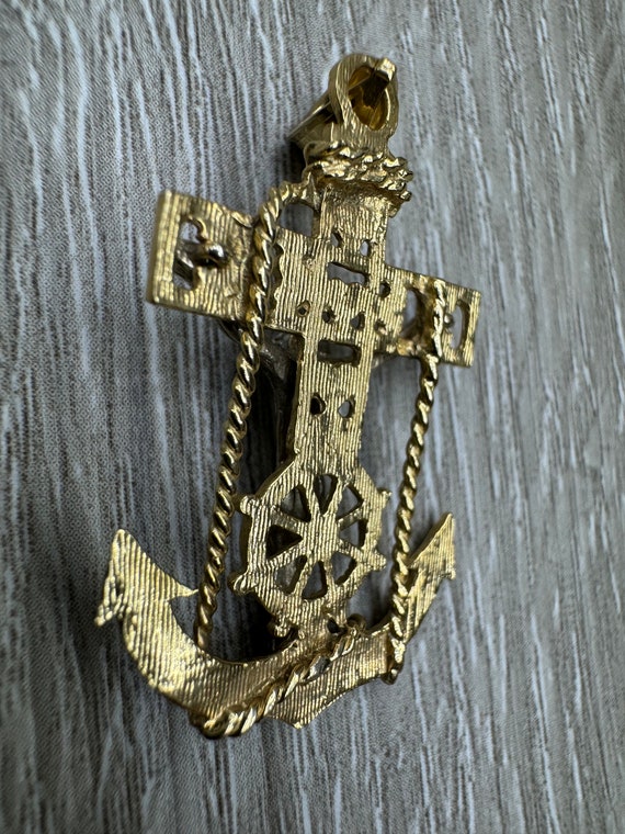 14k Yellow & White Gold Religious Anchor Jesus Crucif… - Gem