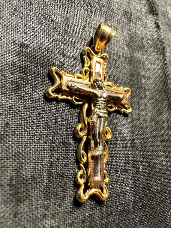 14k Crucifix Jesus Cross White & Yellow Gold With CZ … - Gem