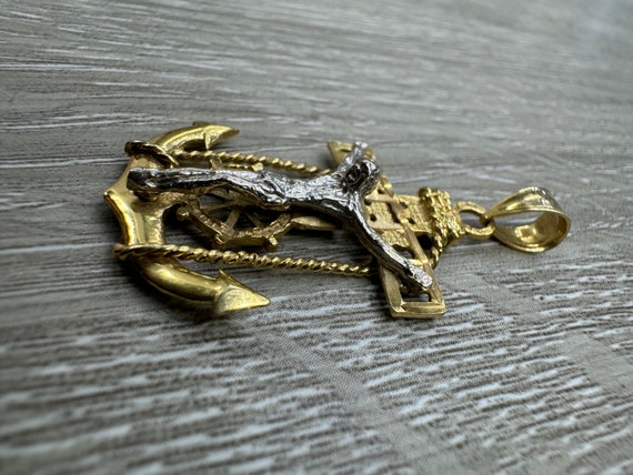 14k Yellow & White Gold Religious Anchor Jesus Crucif… - Gem