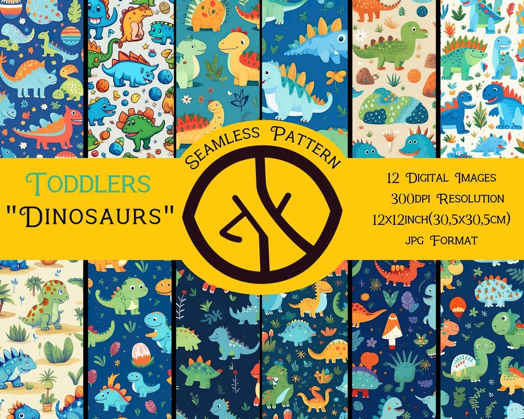 Bundle of 16 Dinosaurs Patterns | Seamless Patterns for Fabric | Kid's ...