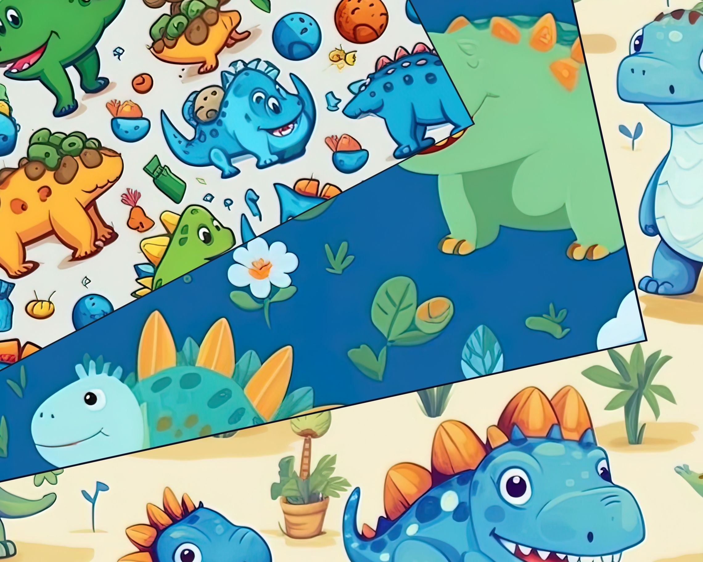 Bundle of 16 Dinosaurs Patterns | Seamless Patterns for Fabric | Kid's ...