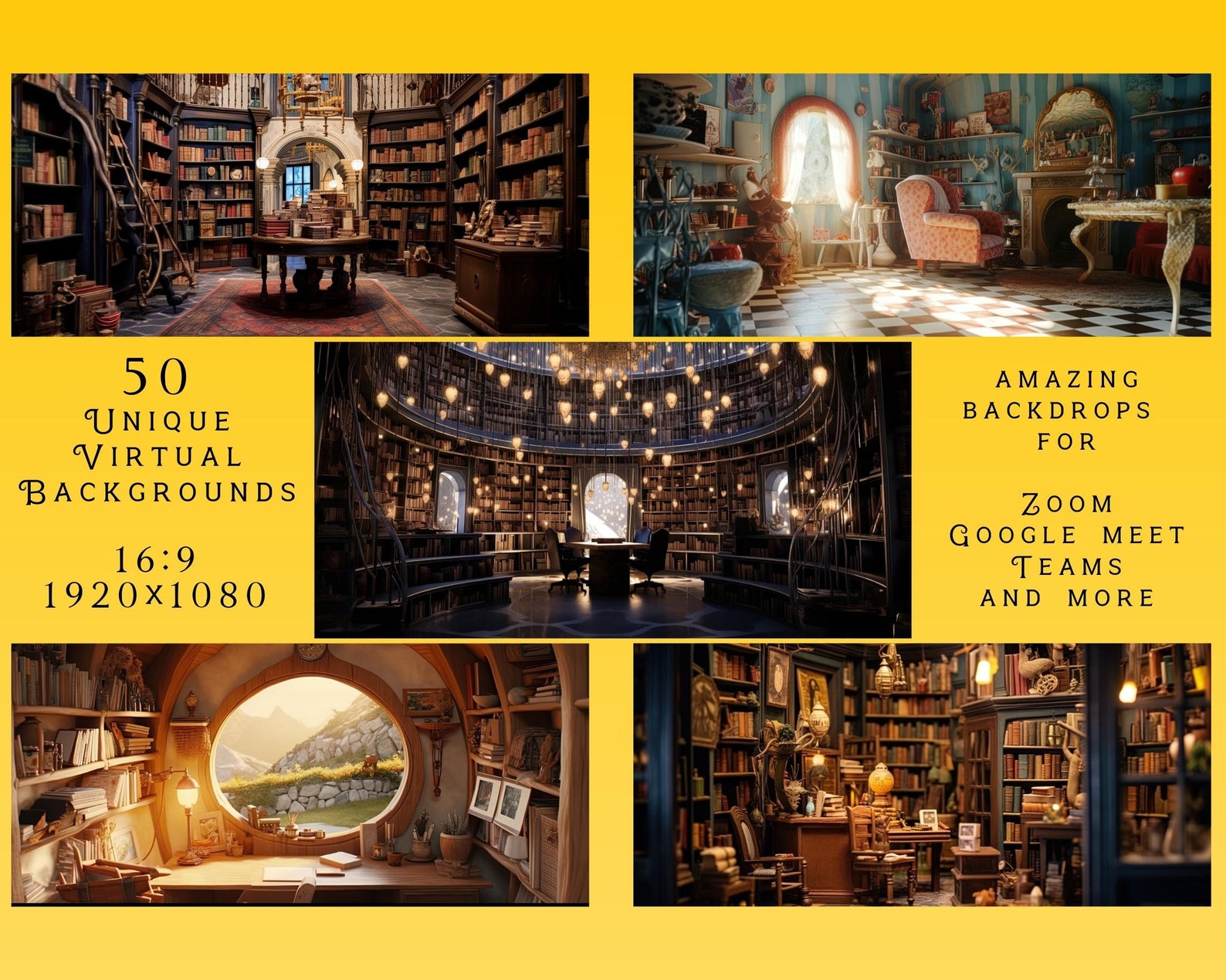 Bundle of 50 Imaginary Virtual Backgrounds Zoom Background, Digital ...