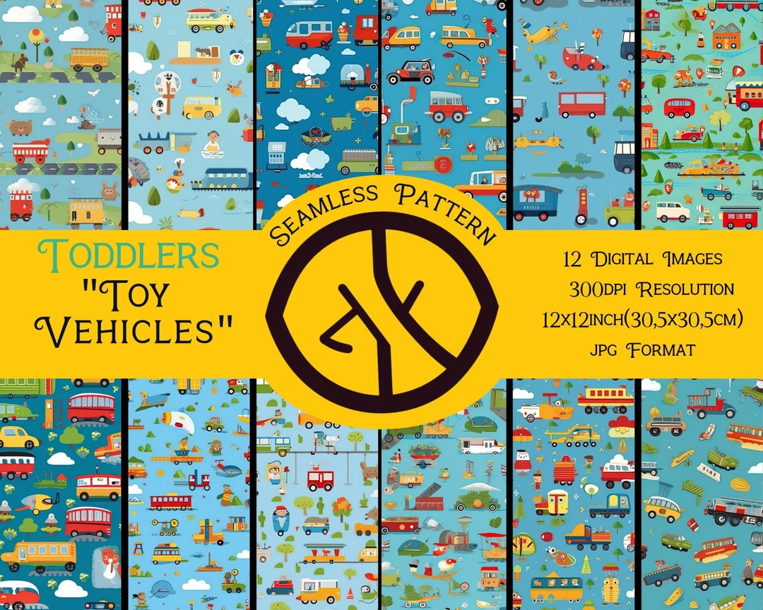 Bundle of 16 Toddler Toy Vehicles, Toy Cars Seamless Patterns for ...