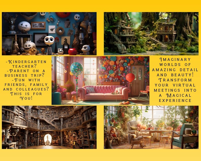 Bundle of 50 Imaginary Virtual Backgrounds Zoom Background, Digital ...