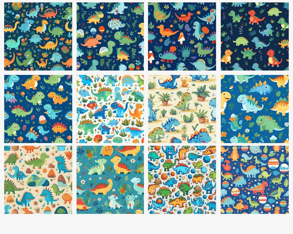 Bundle of 16 Dinosaurs Patterns | Seamless Patterns for Fabric | Kid's ...