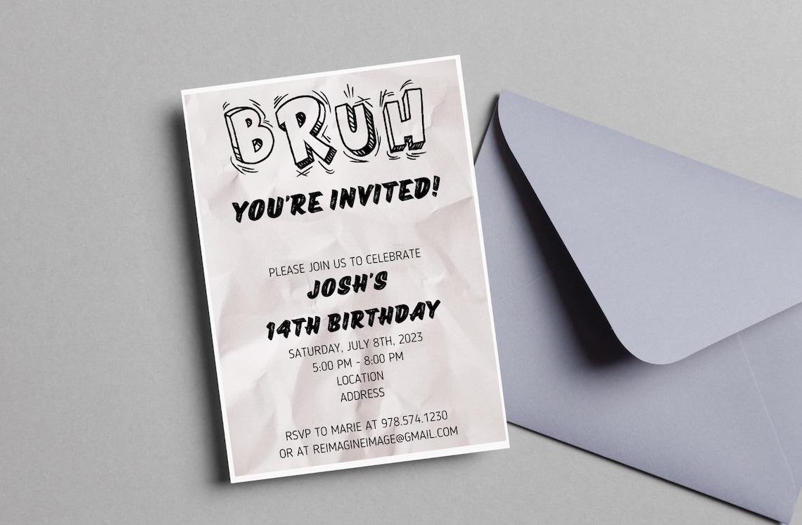 Bruh Invitation | Instant Download for Boys Teens Kids Girls Diy | 13 ...