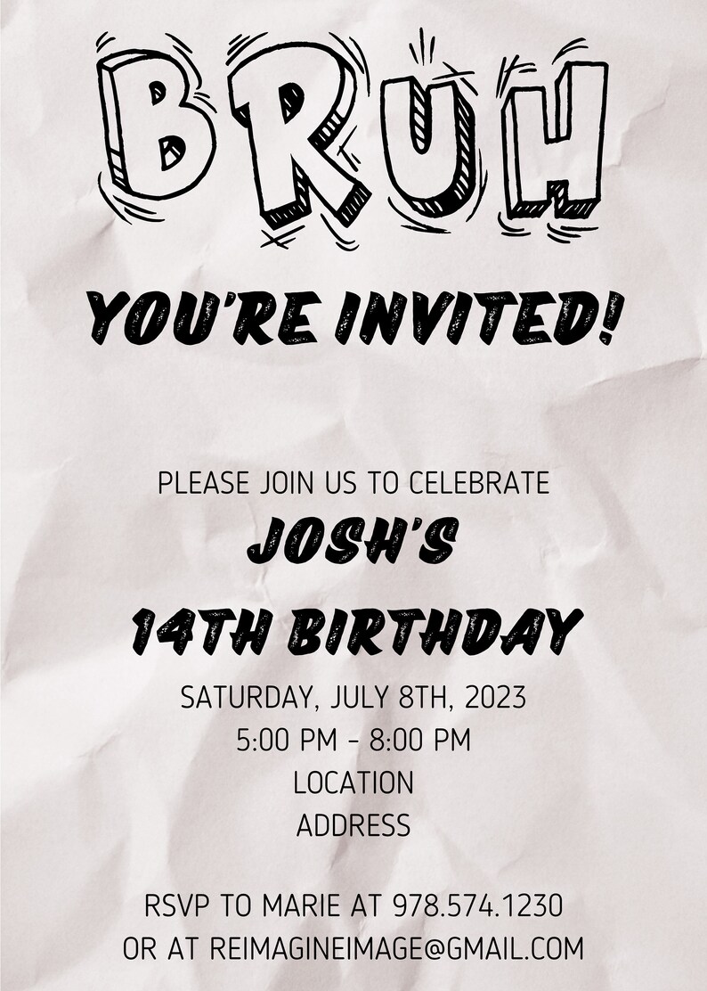 Bruh Invitation | Instant Download for Boys Teens Kids Girls Diy | 13 ...
