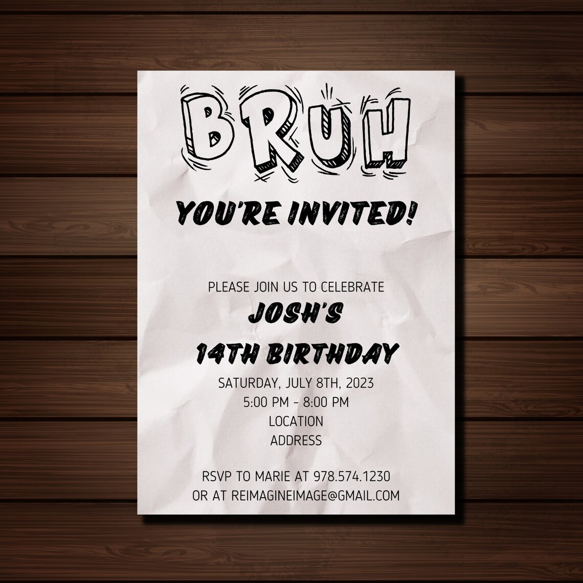 Bruh Invitation | Instant Download for Boys Teens Kids Girls Diy | 13 ...