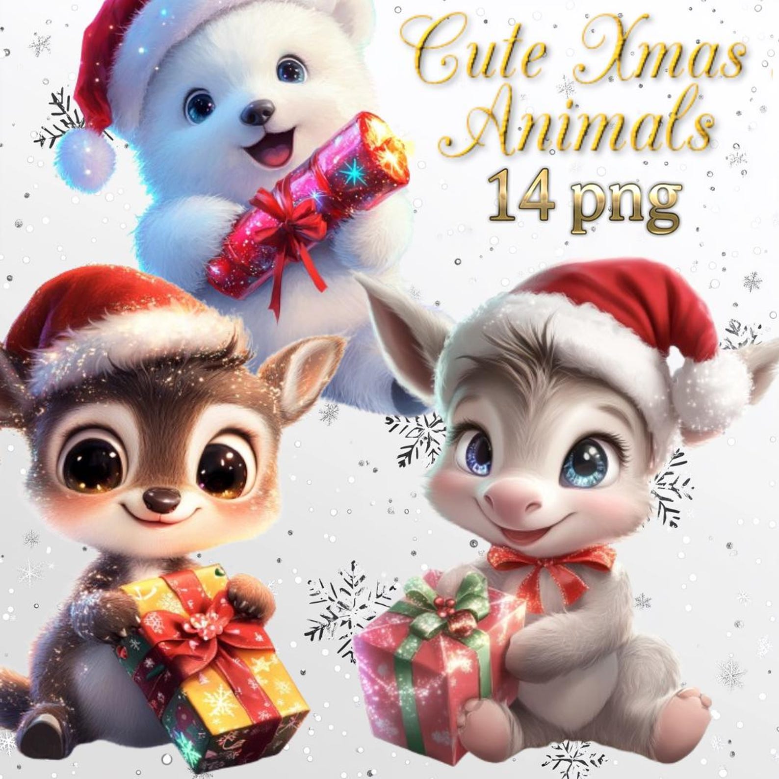 14 PNG Cute Christmas Animals Clipart Bundle, Christmas Clipart, Cute ...
