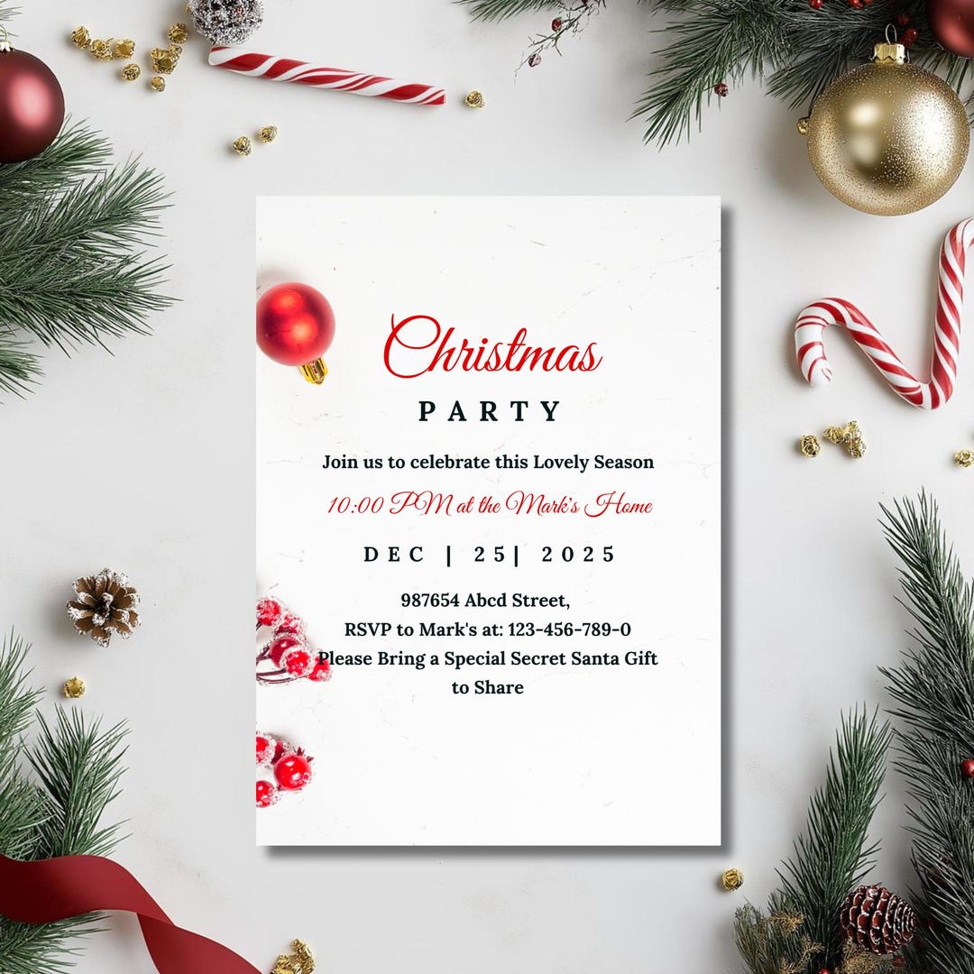 Editable Christmas Party Invite Template PDF, Printable Holiday ...