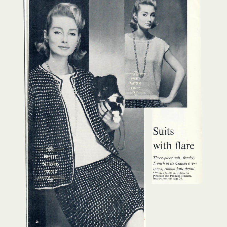 French Designer Suit Knitting Pattern, Haute Couture Vintage Jacket and ...