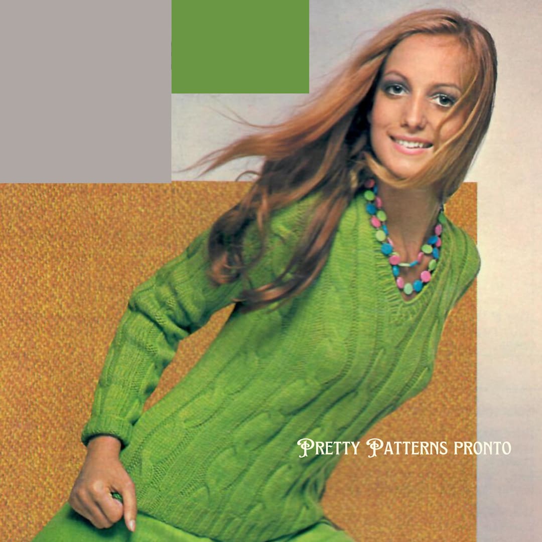 1970s Big Cable Knit Vintage Knitting Patterns Women Sweater Retro ...