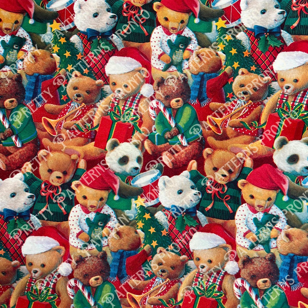 Retro Teddy Bears Digital Paper, Cute Kids Clip Art, Christmas Wrapping ...