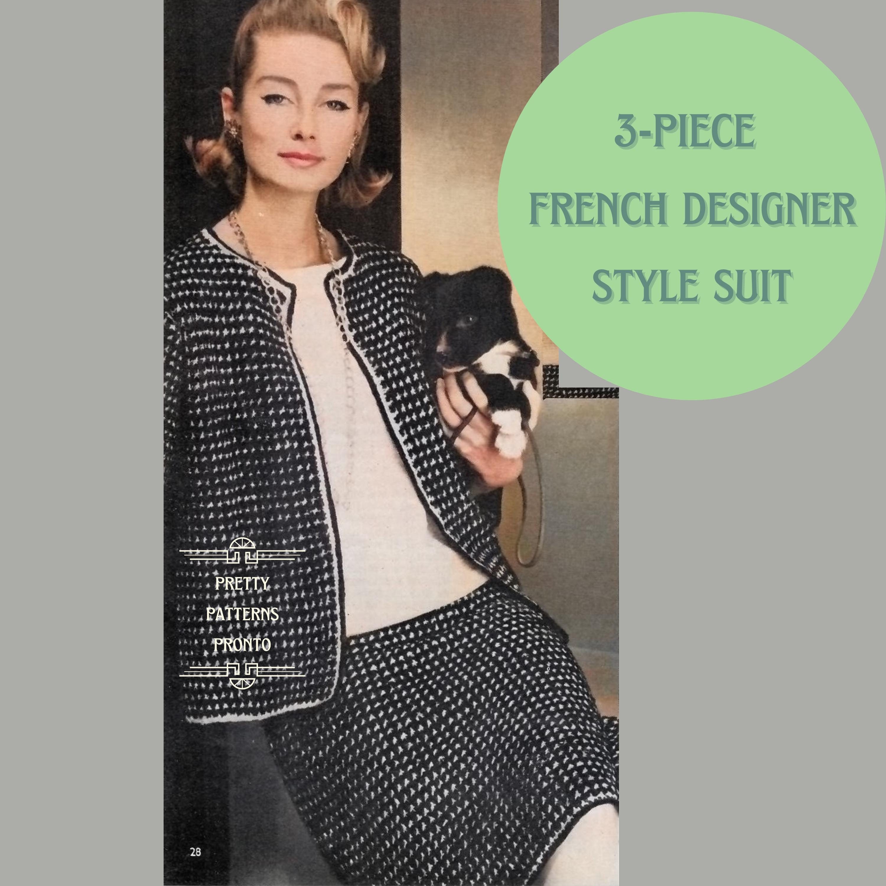 French Designer Suit Knitting Pattern, Haute Couture Vintage Jacket and ...