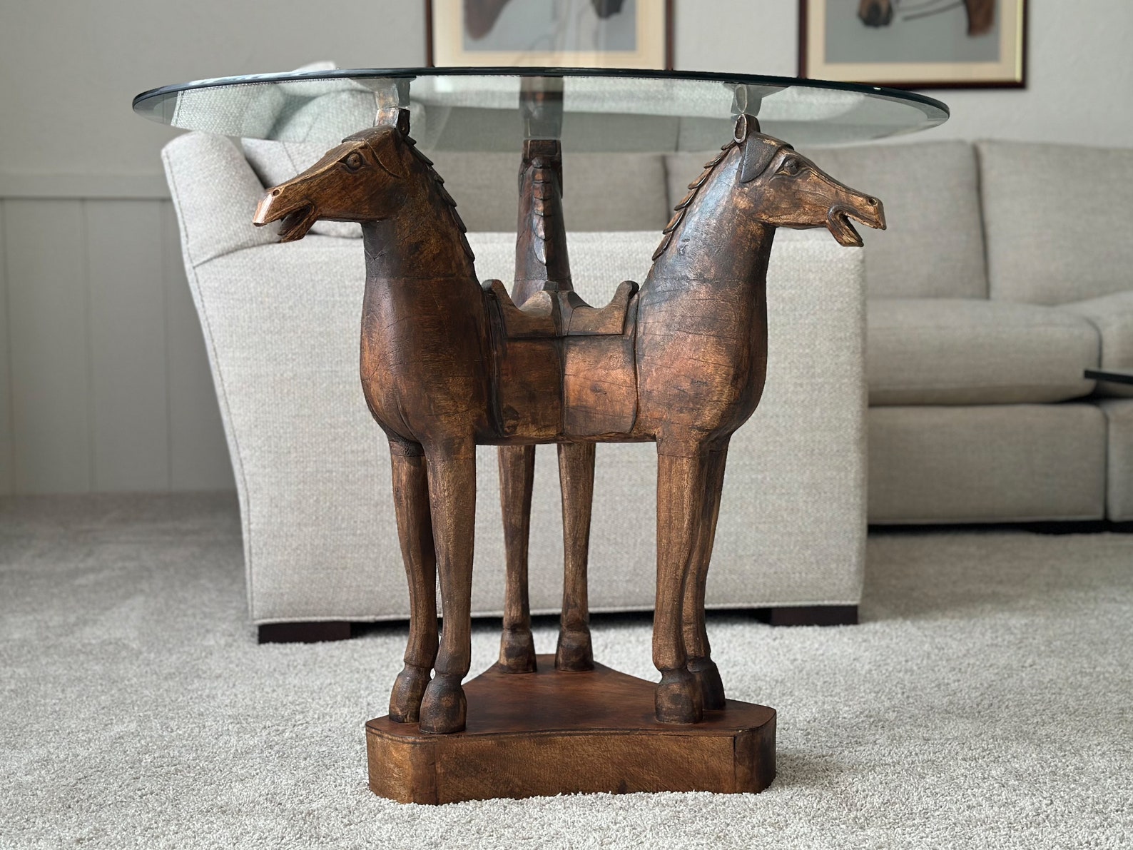 Horse Table Wood Vintage Equestrian End Table Carved Horse Table ...