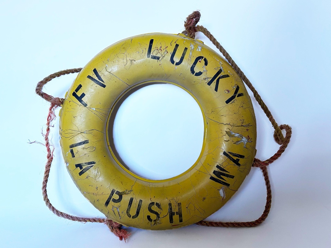 Vintage Life Preserver Ring, Nautical Beach House Decor Yellow Life ...
