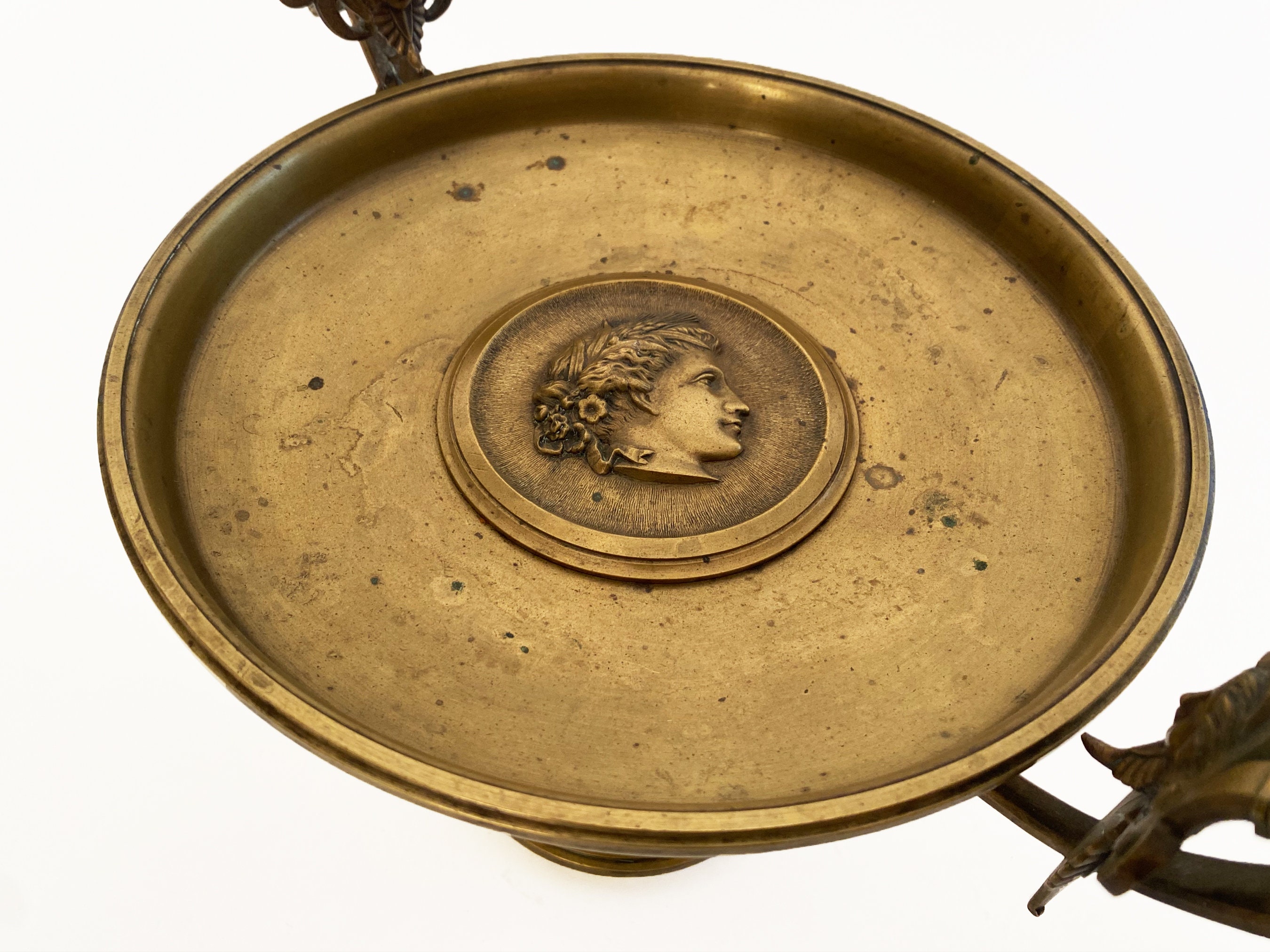 Greek Mythology Decor God Statue Base and Handles Ornate Brass Tazza ...