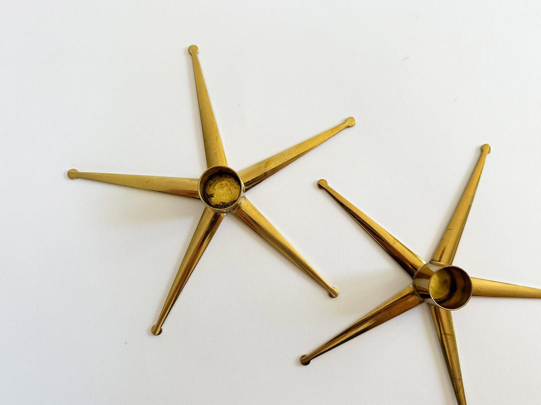 Vintage Atomic Star Candle Holders Pair, Swedish Modern Candlestick Holders Ystad Metall, Set of ...