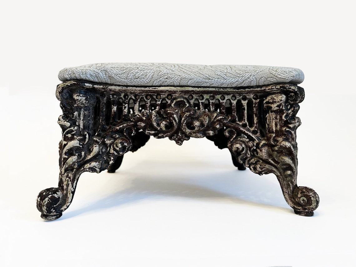 Vintage Footstool Cast Iron Foot Stool Ornate Victorian Louis XV Style ...