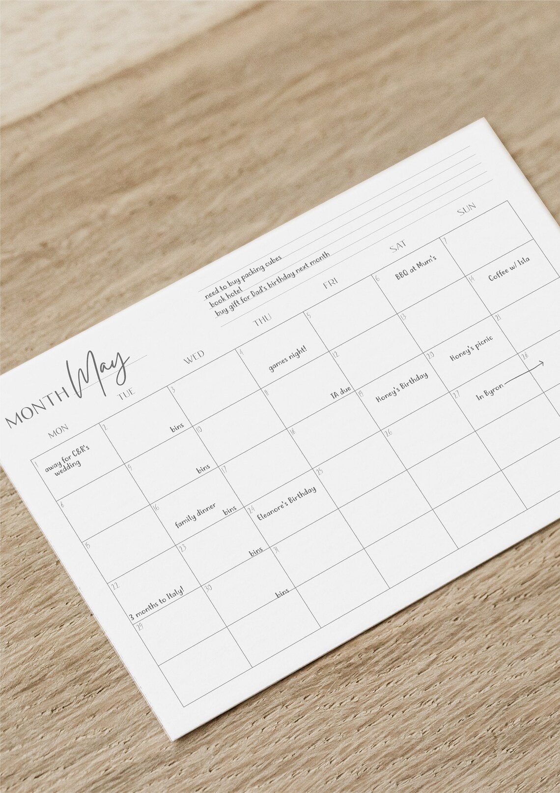 Printable Blank Monthly Calendar Landscape Monthly Calendar PDF & PNG ...