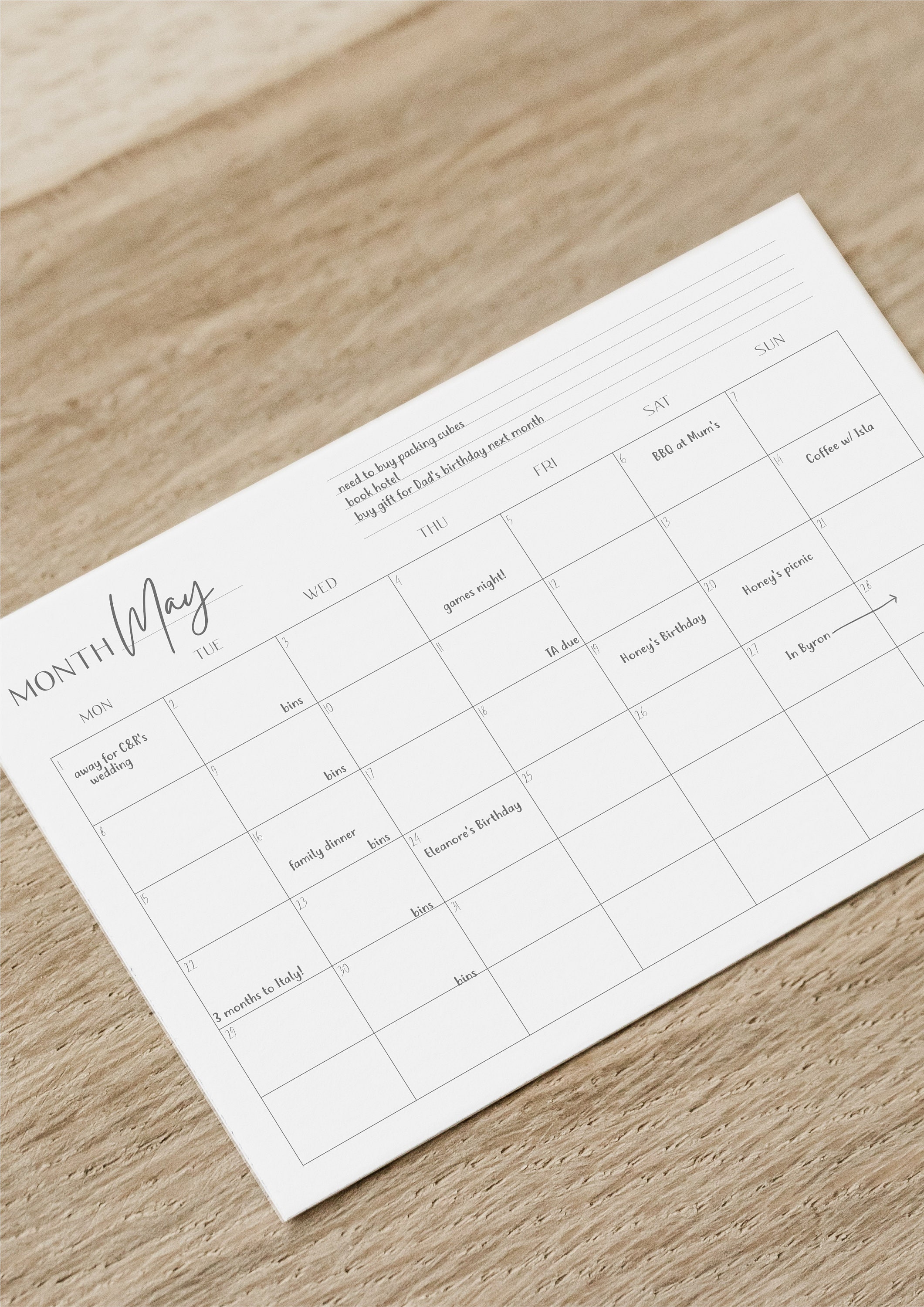 Printable Blank Monthly Calendar Landscape Monthly Calendar PDF & PNG ...
