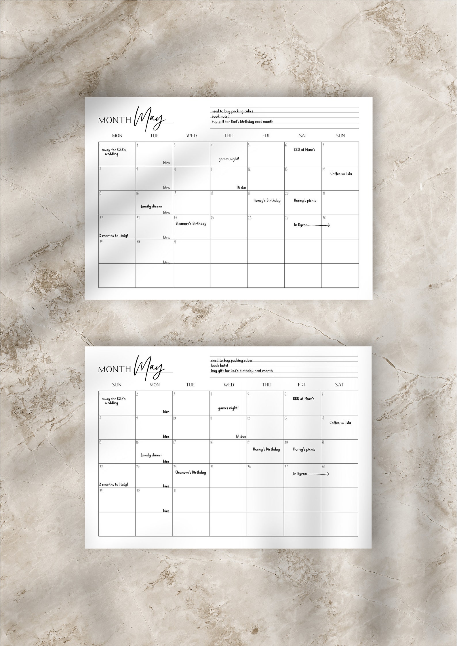 Printable Blank Monthly Calendar Landscape Monthly Calendar PDF & PNG ...