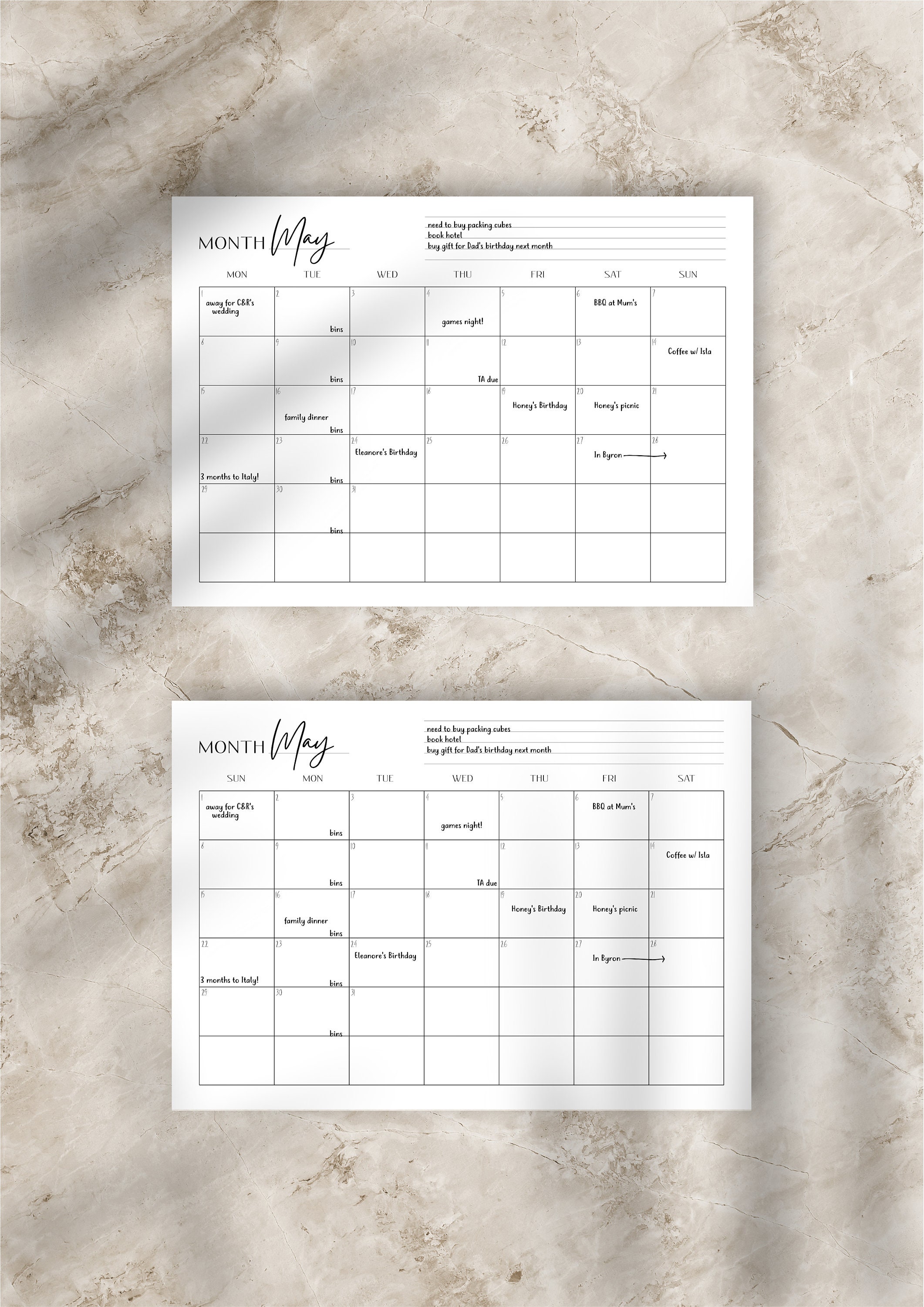 Printable Blank Monthly Calendar Landscape Monthly Calendar PDF & PNG ...