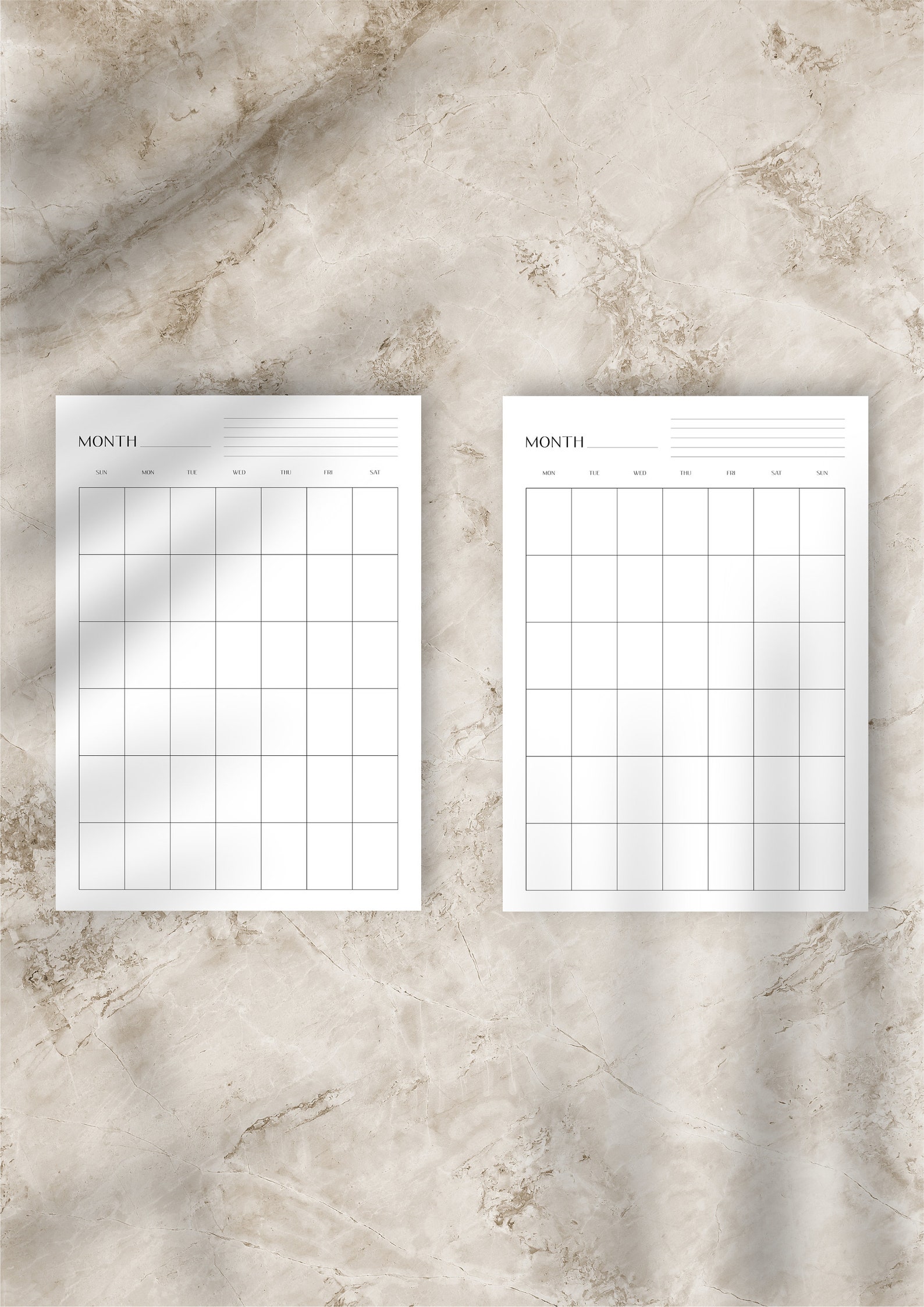 Printable Blank Monthly Calendar Portrait Monthly Calendar PDF & PNG ...