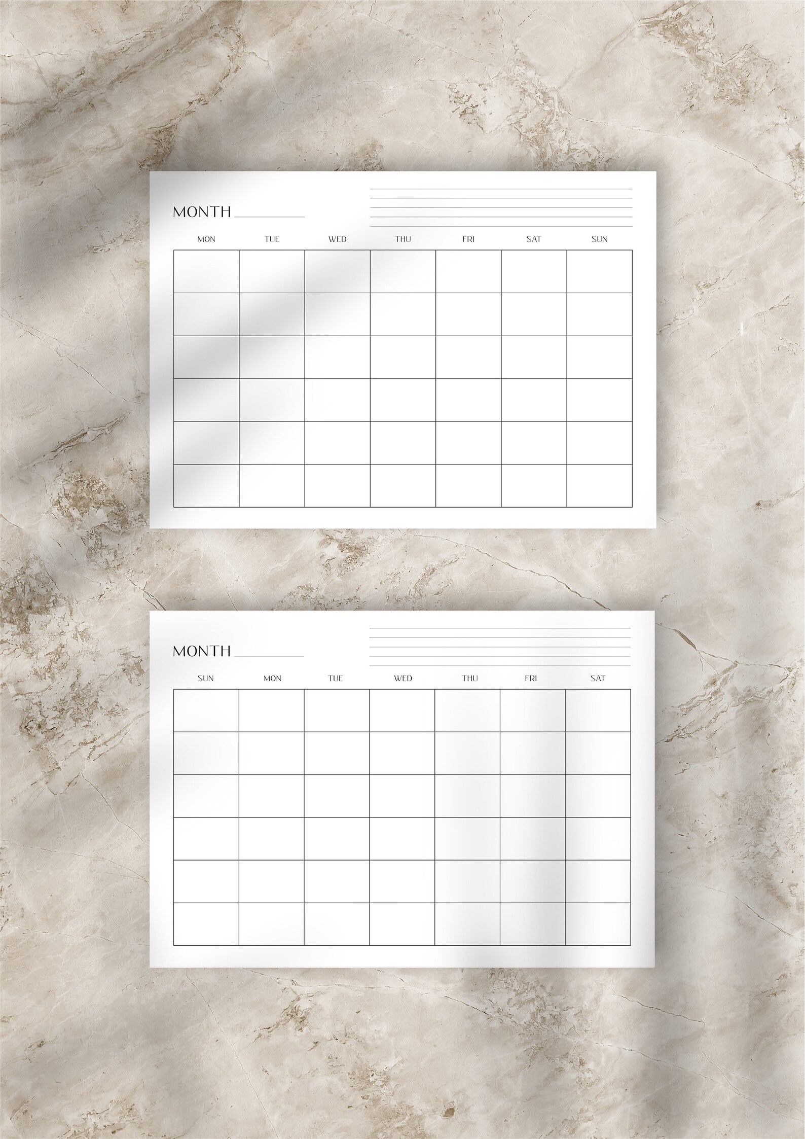 Printable Blank Monthly Calendar Landscape Monthly Calendar PDF & PNG ...
