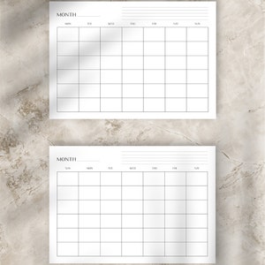 Printable Blank Monthly Calendar Landscape Monthly Calendar PDF & PNG ...