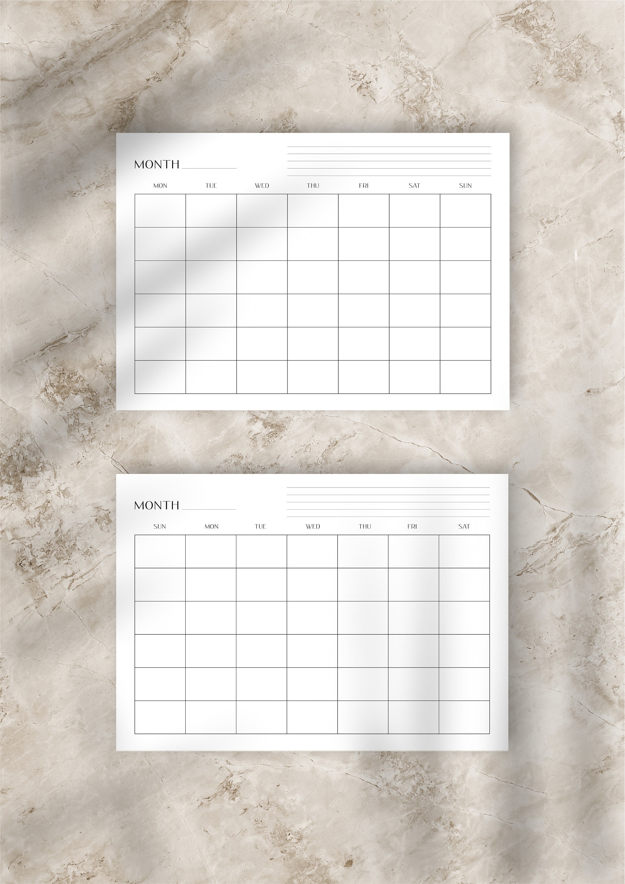 Printable Blank Monthly Calendar Landscape Monthly Calendar PDF & PNG ...