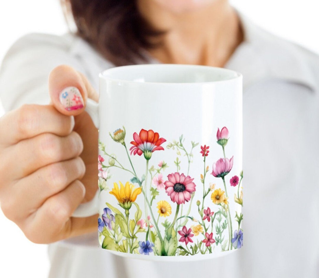 Wild Flower Coffee Mug, Pressed Flowers Mug Nature Mug Gardening Gift ...