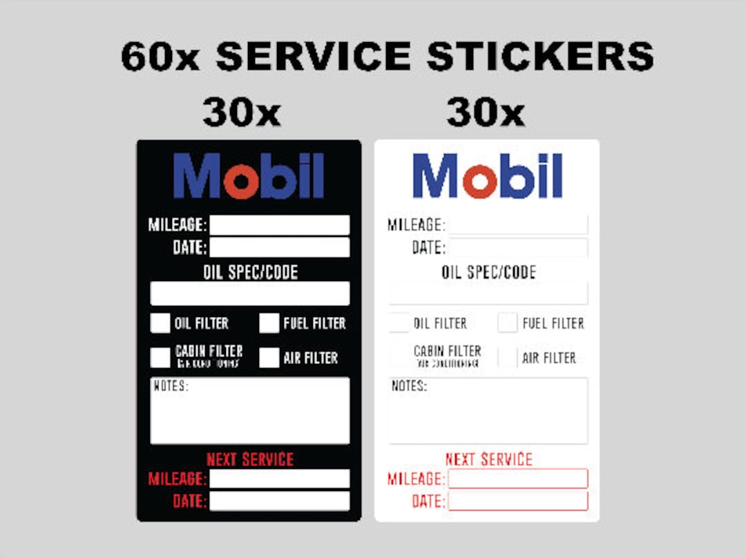 60x MOBIL Service Reminder Stickers Decals Car Oil Change Auto Garage ...