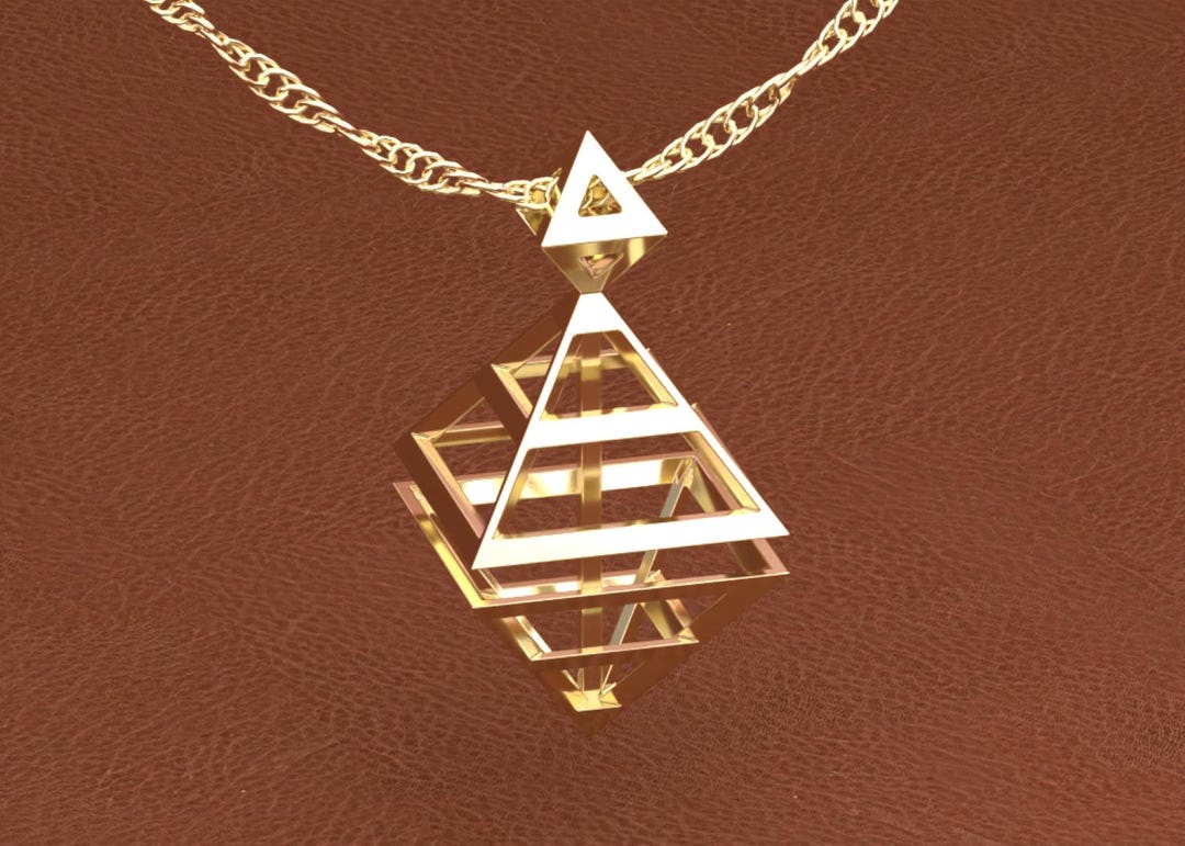 Art Deco Stylish Floating Double Pyramid Pendant - 18K Gold Plated ...