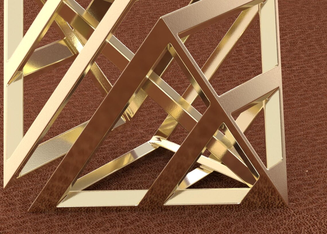 Art Deco Stylish Floating Double Pyramid Pendant - 18K Gold Plated ...