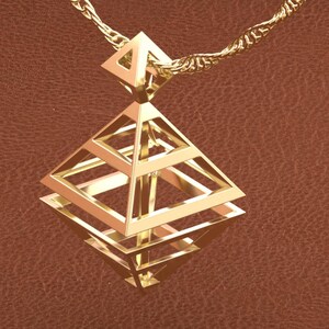 Art Deco Stylish Floating Double Pyramid Pendant - 18K Gold Plated ...