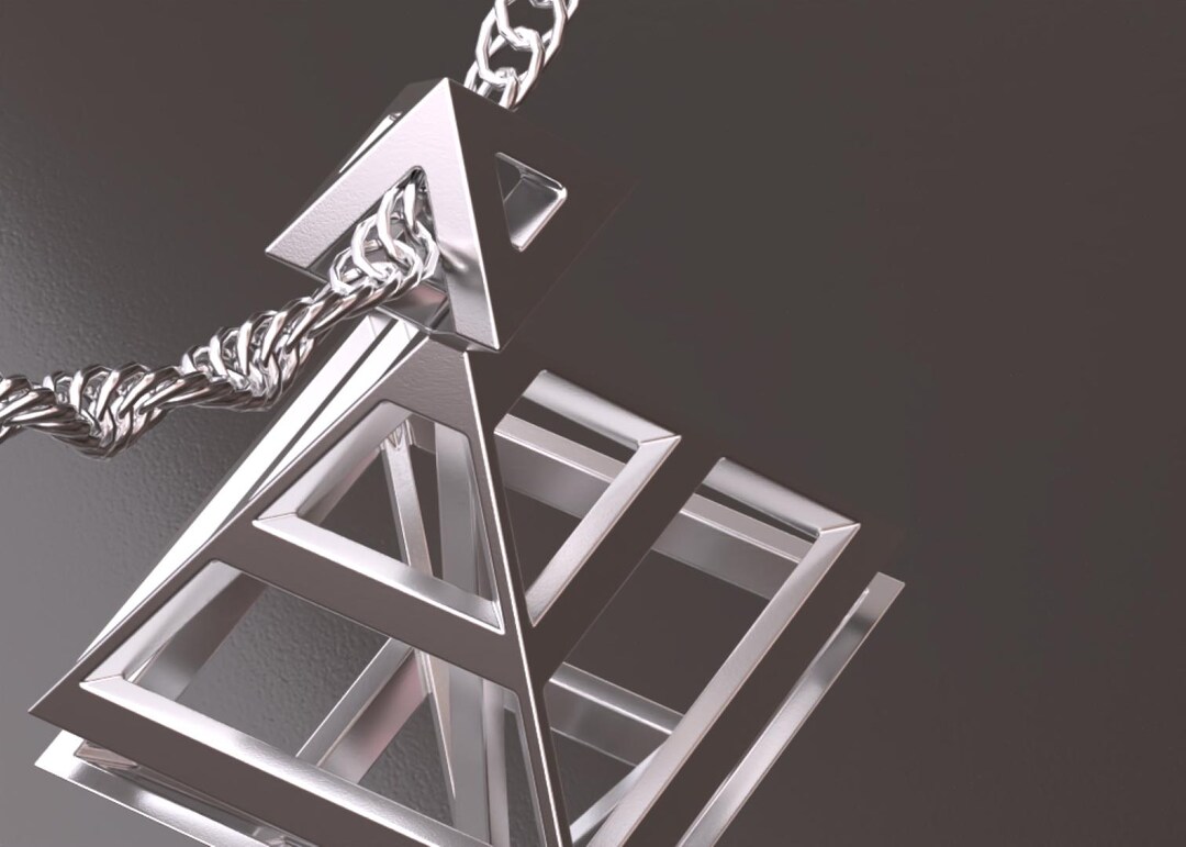 Art Deco Stylish Floating Double Pyramid Pendant - Polished Sterling ...