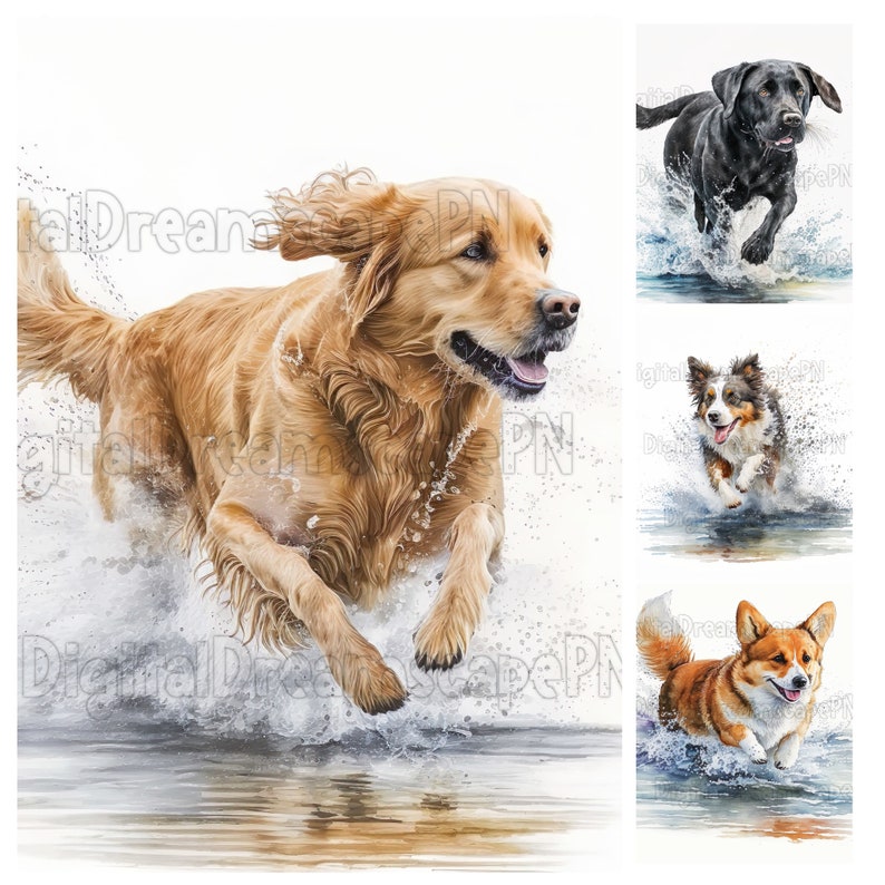 42 Clipart - Dogs in Water Bundle | DIGITAL DOWNLOAD | Watercolor ...