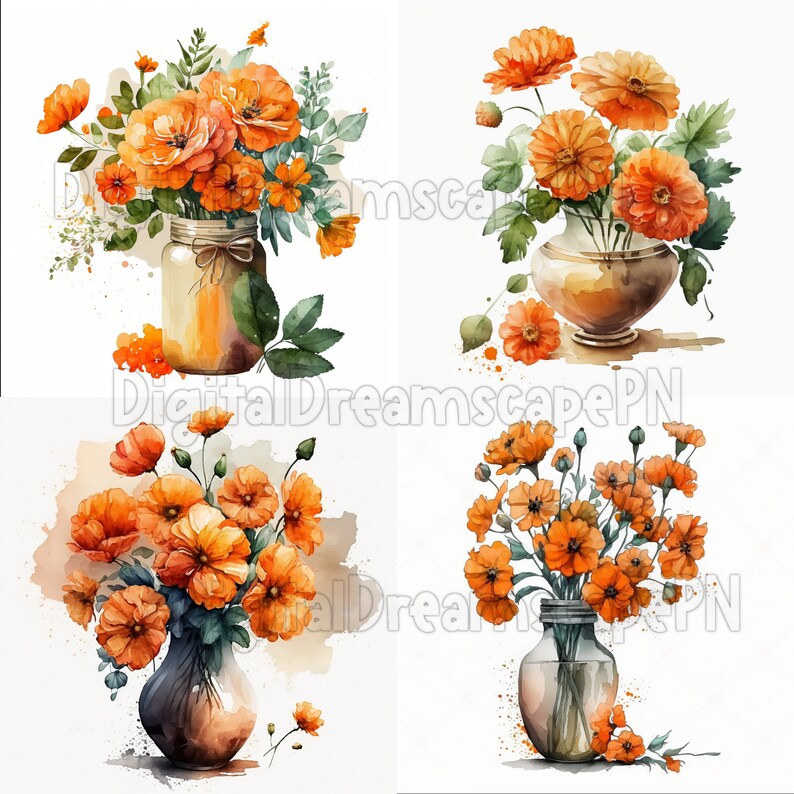 Vase With Flowers Clipart Pack | 32 High Quality Png's | 4 Color ...