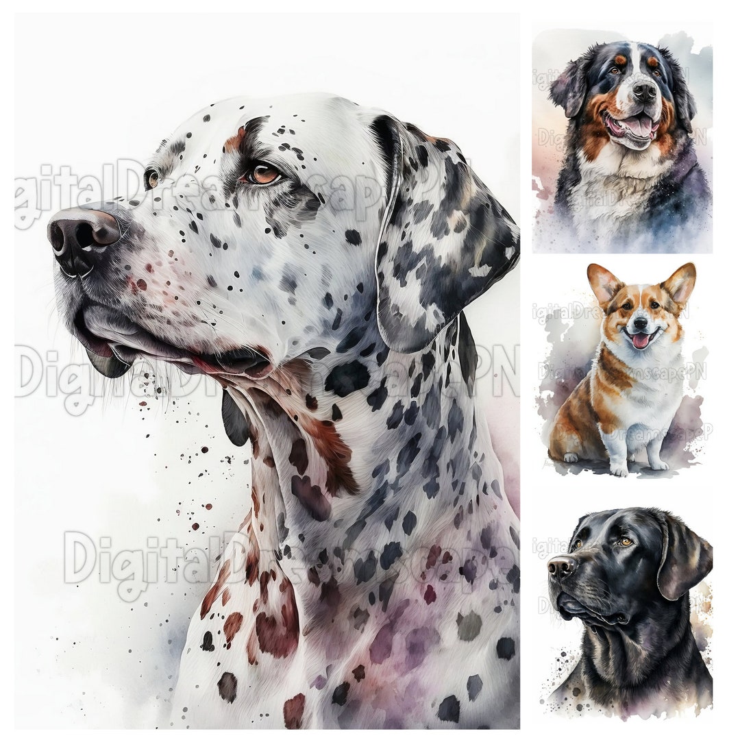 Watercolor Dog Portraits Clipart | 20 High Quality Pngs | Set 1 ...