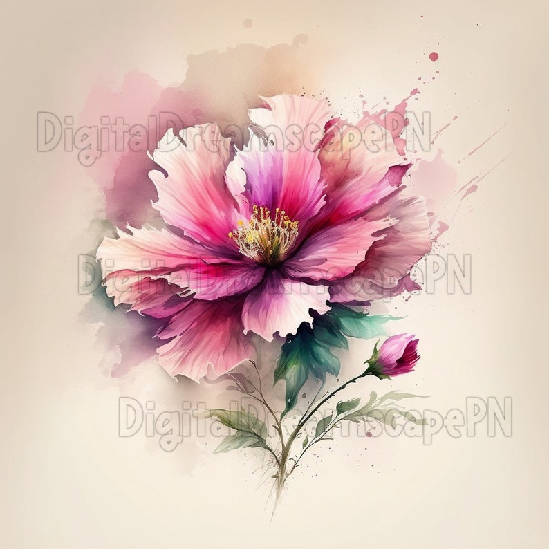 16 Pink Flowers Watercolor Clipart High Quality Png's - Etsy