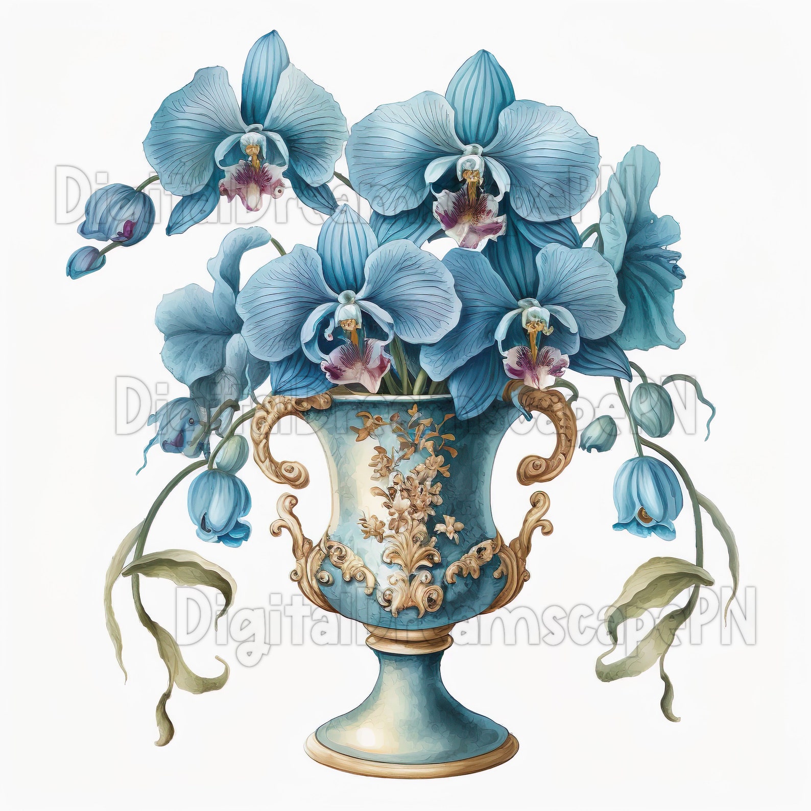 Blue Watercolor Orchids | 12 High Quality Jpgs | DIGITAL DOWNLOAD ...