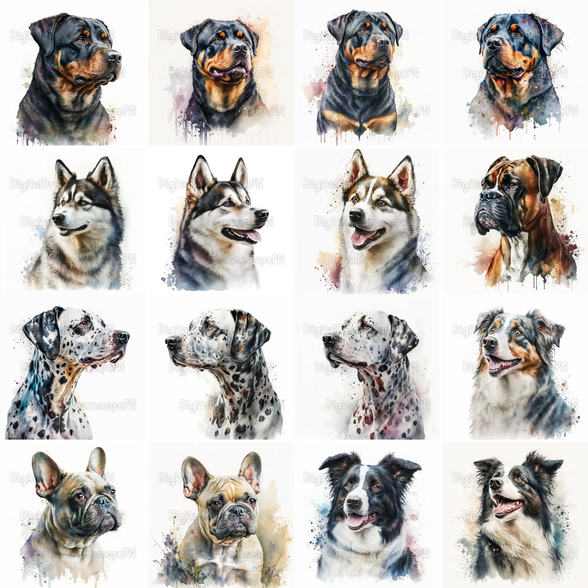 48 Clipart Dog Portraits DIGITAL DOWNLOAD Watercolor - Etsy