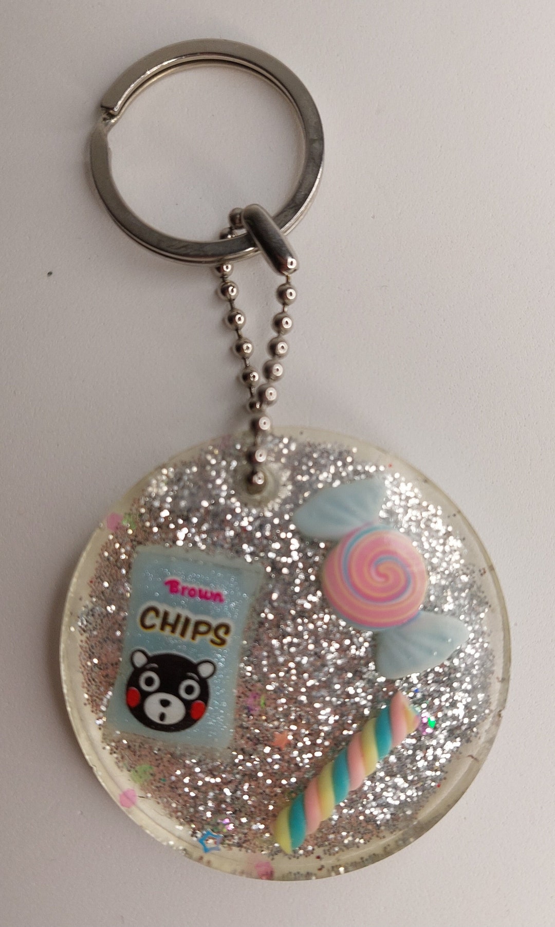 Kawaii Resin Keychain Snack-themed With Silver Glitter - Etsy