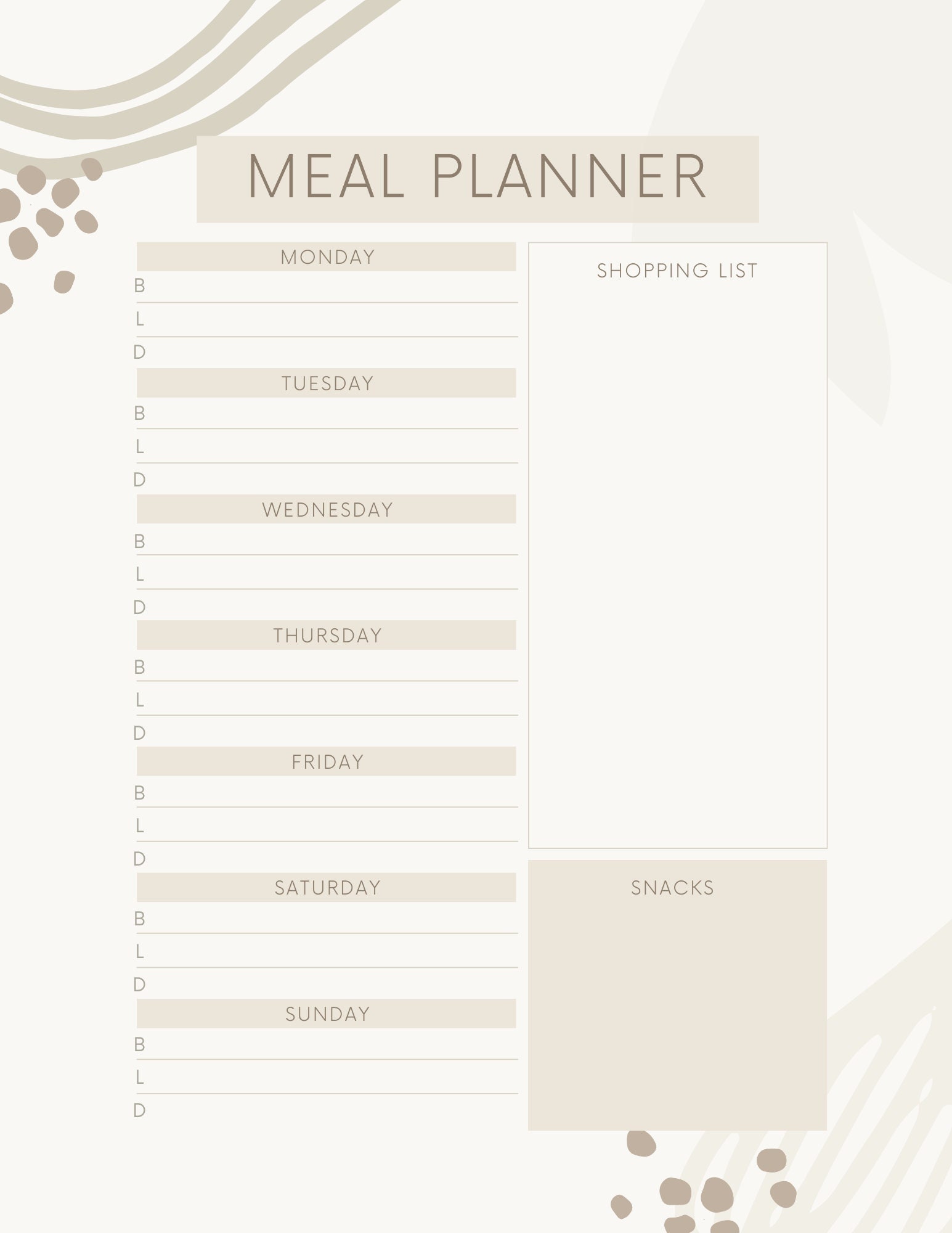 Meal Plan Template Etsy